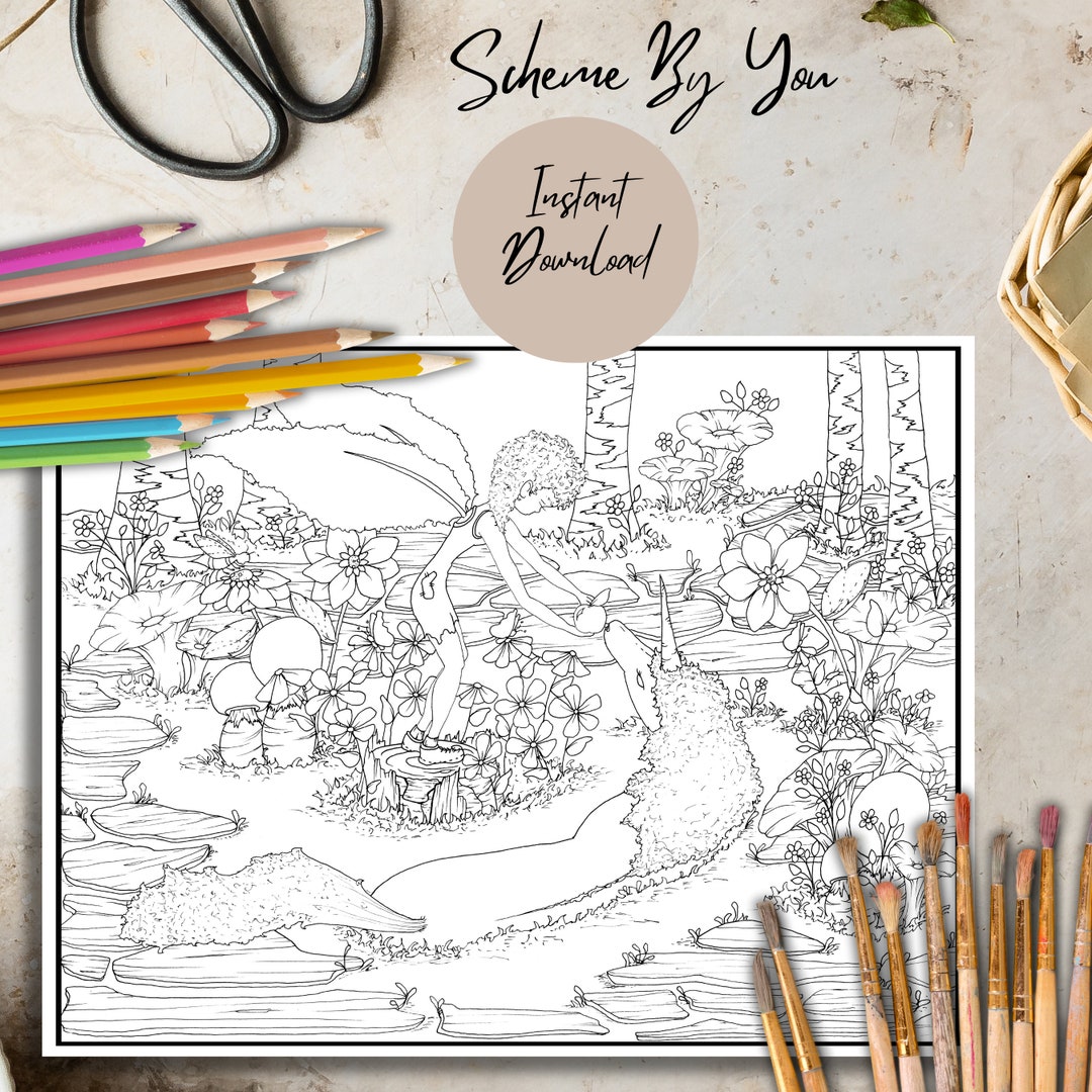 Fantasy Unicorn and Fairy Coloring Page / Unicorn Laying in the Meadow ...