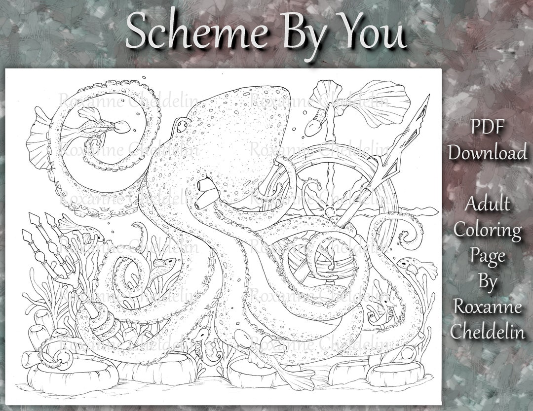 Octopus Adult Coloring Page / Deep Sea Nautical Scene / - Etsy