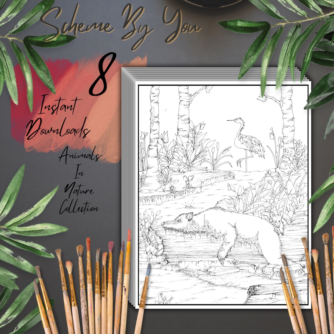 Woodland Animals Coloring Pages: Nature Scenes Bundle (PDF Download) - Etsy