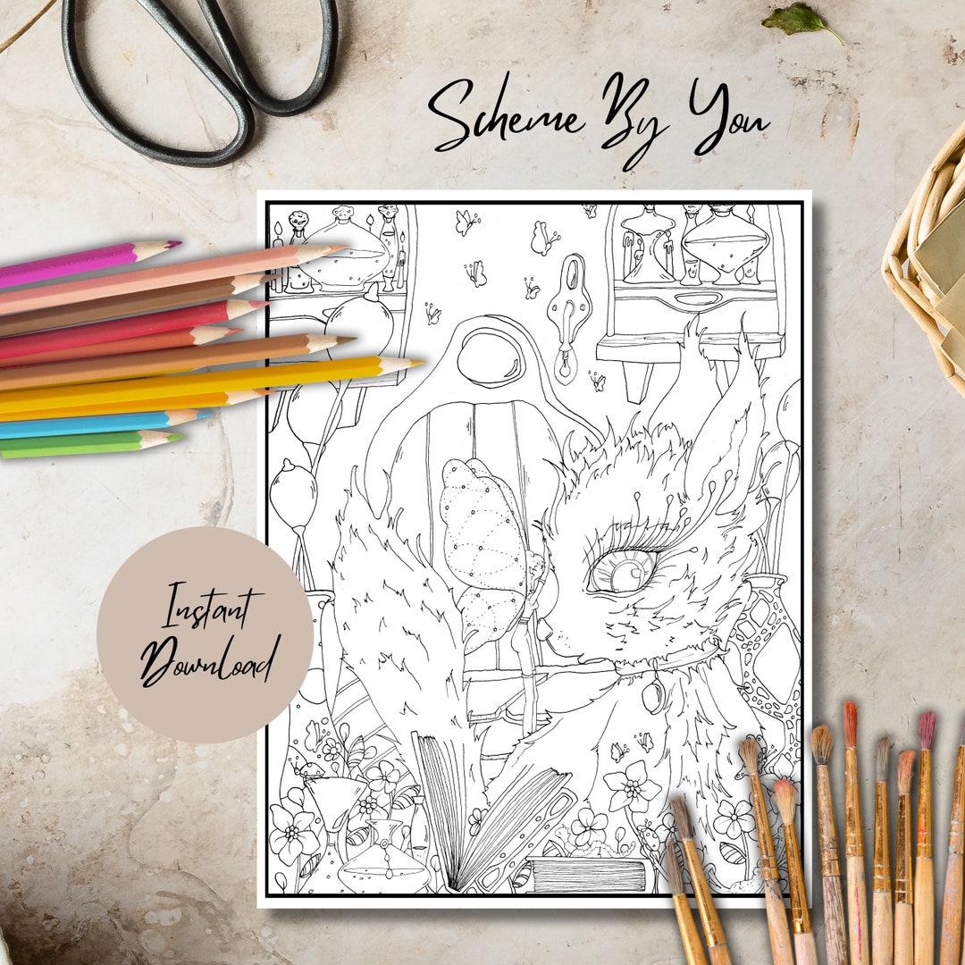 Whimsical Kitten and the Fairy Coloring Page - Instant Printable ...