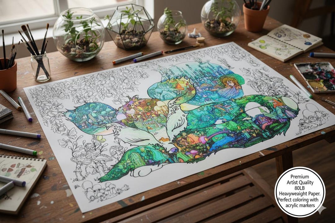 Fairy World Coloring Poster – Whimsical Fox Design, Large Format (24x36 ...