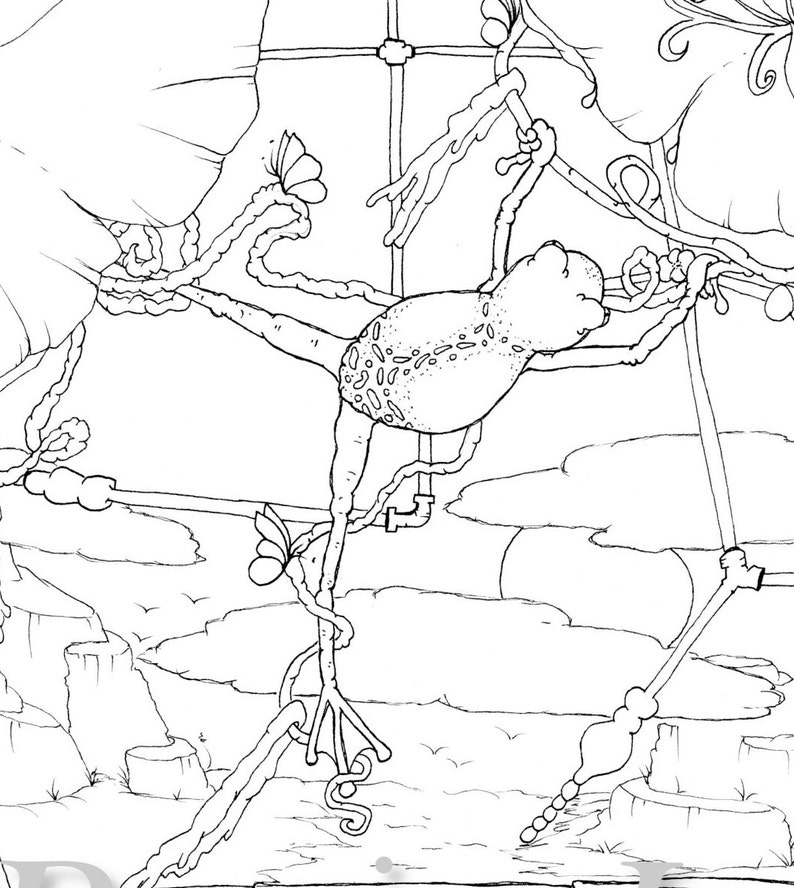 Frog Stuck in Vines Coloring Page printable Adult Coloring - Etsy