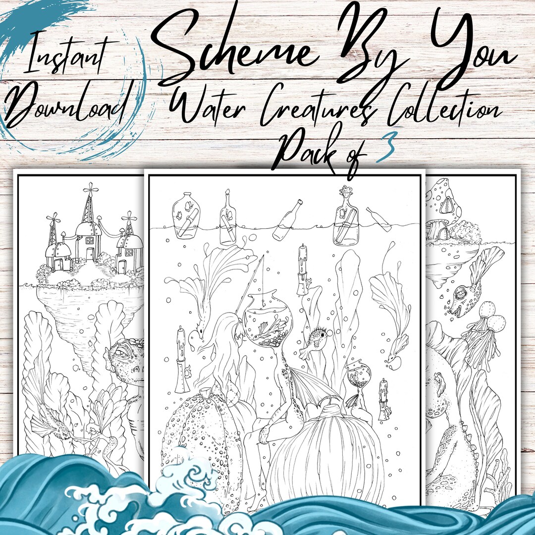 Funny Sea Creatures Collection Pack of 3 Coloring Pages - Etsy