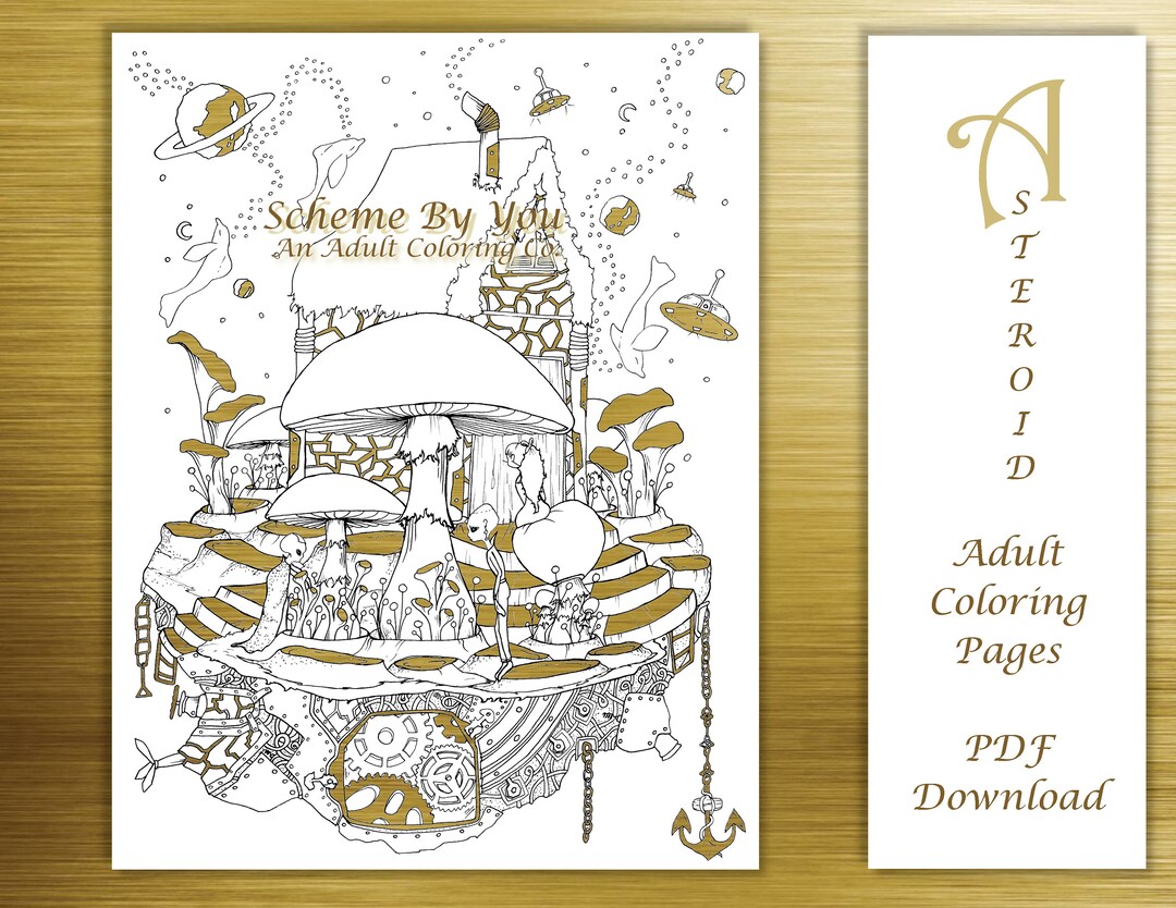 Steampunk Adult Coloring Book Page / Mushrooms, Space, Aliens, Nymph ...