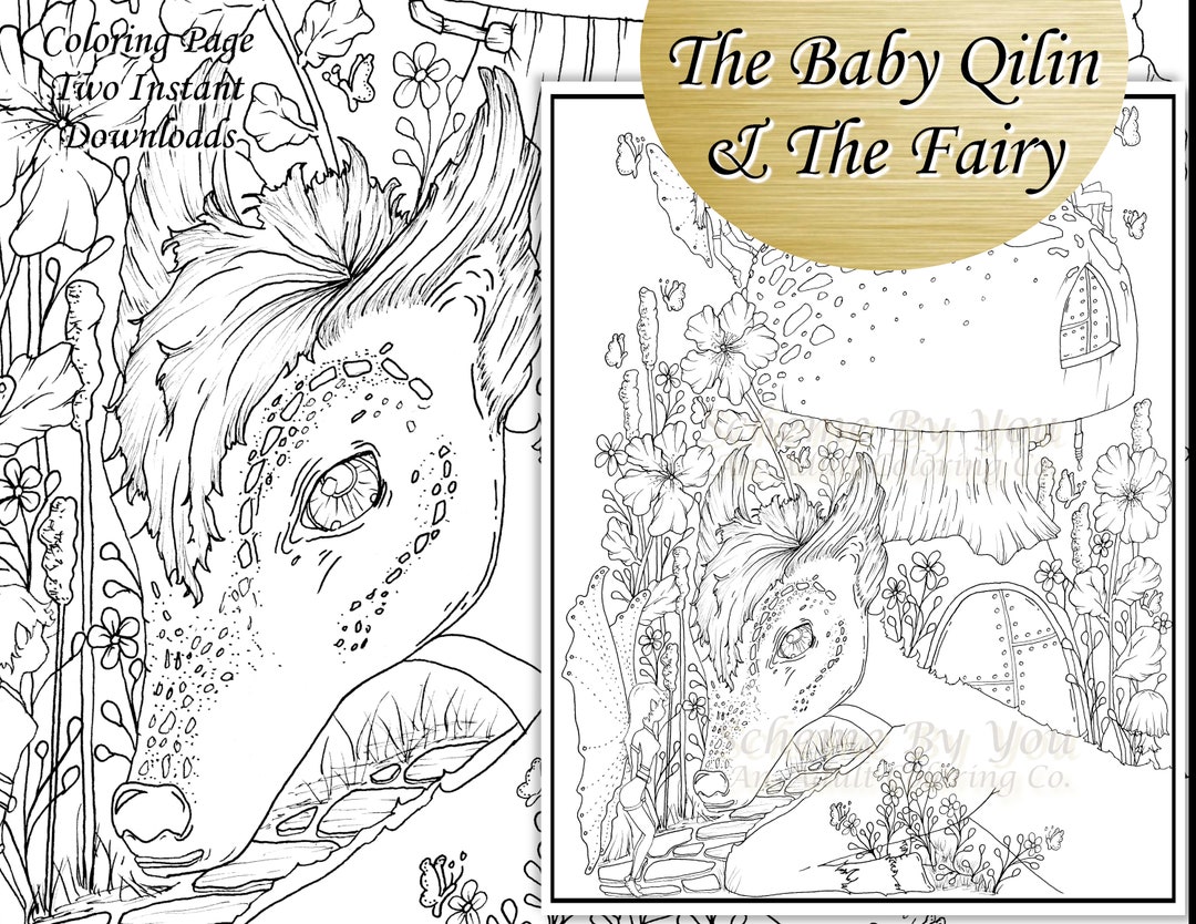 The Baby Qilin & the Fairy Coloring Page Instant Printable Download - Etsy