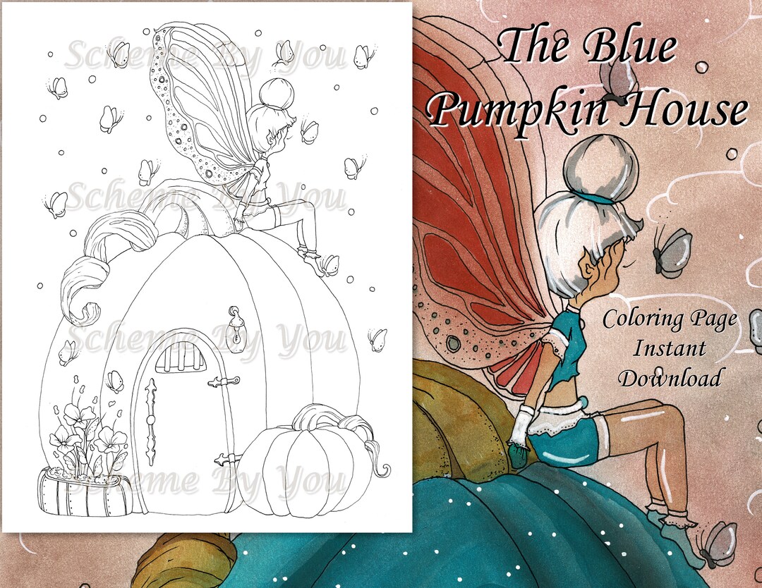 The Blue Pumpkin Fairy House Coloring Page - Instant Printable Download ...