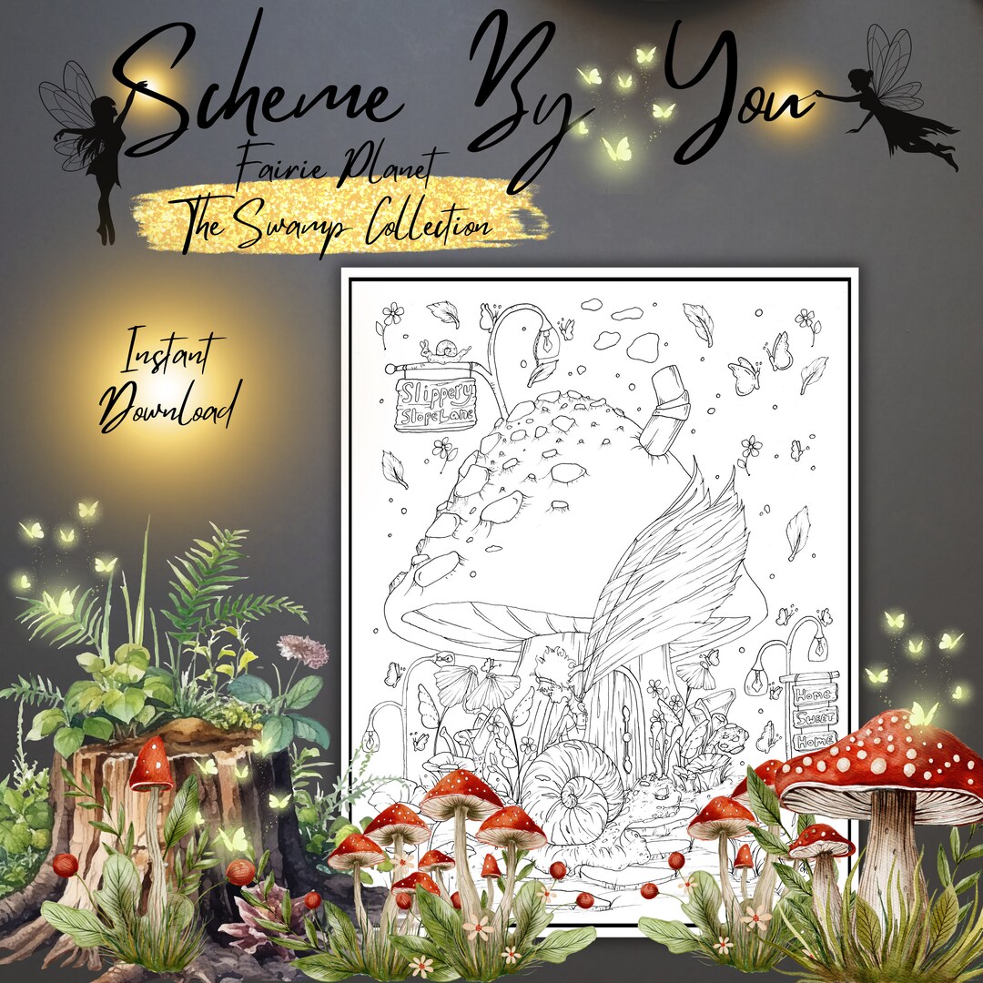 Fairy Riding Snail Coloring Page: Whimsical Mushroom House (PDF & PNG ...