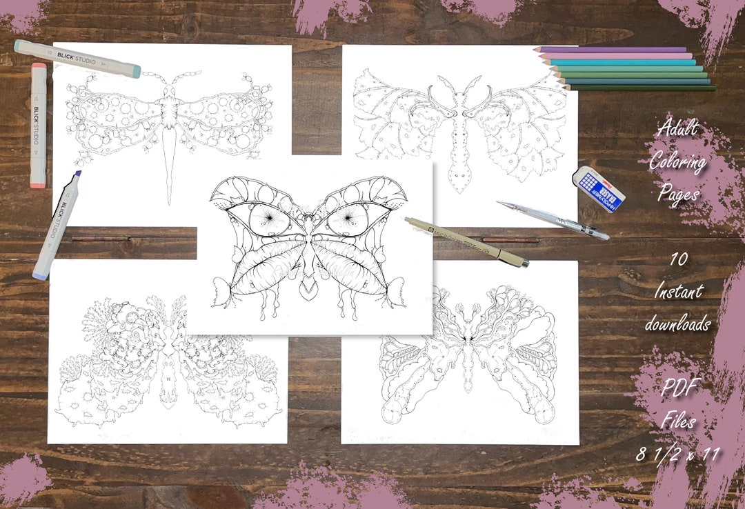 10 Butterfly Adult Coloring Book Pages / Instant Download / Printable ...