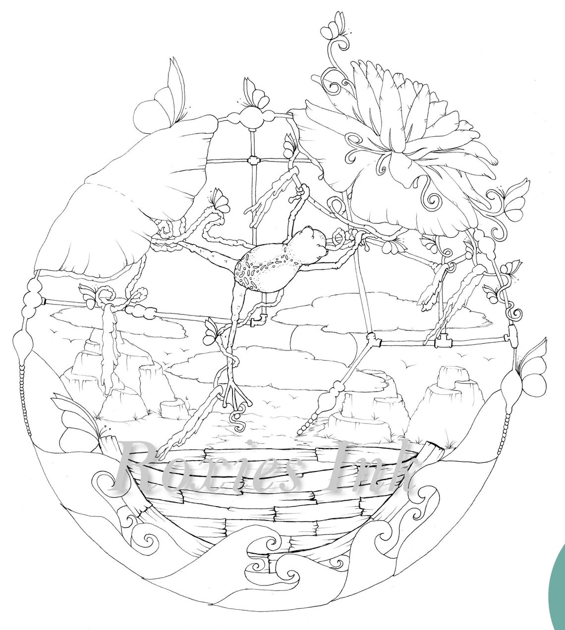 Frog Stuck in Vines Coloring Page printable Adult Coloring - Etsy