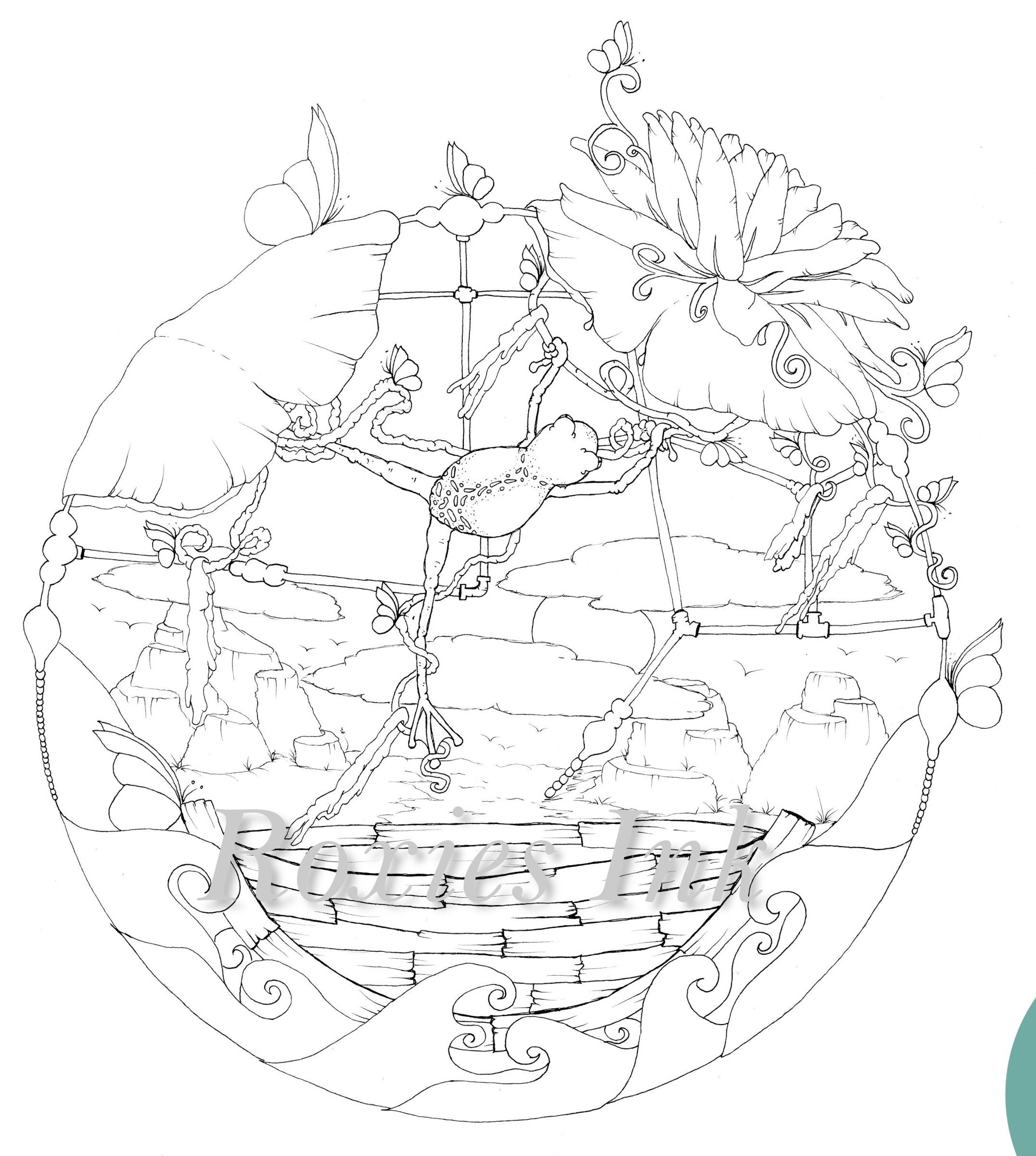 Frog Stuck in Vines Coloring Page printable Adult Coloring - Etsy