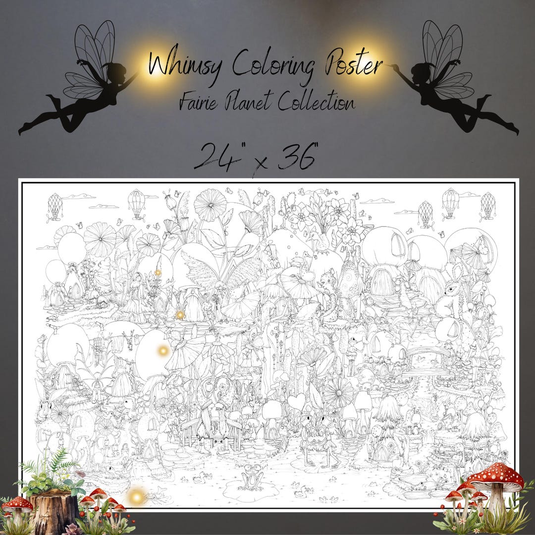 Whimsical Fairy Coloring Poster Poster on Classic Matte Paper - Perfect ...