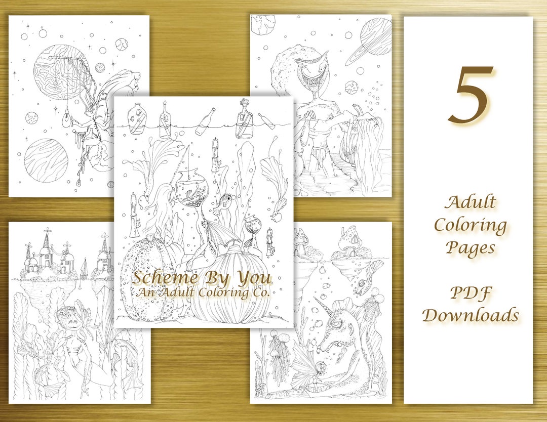 5 Halloween Monster Adult Coloring Pages / Instant Download - Etsy