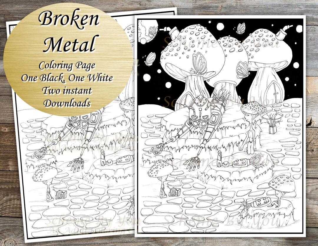 Broken Metal Coloring Page / One Black One White / Instant Download ...