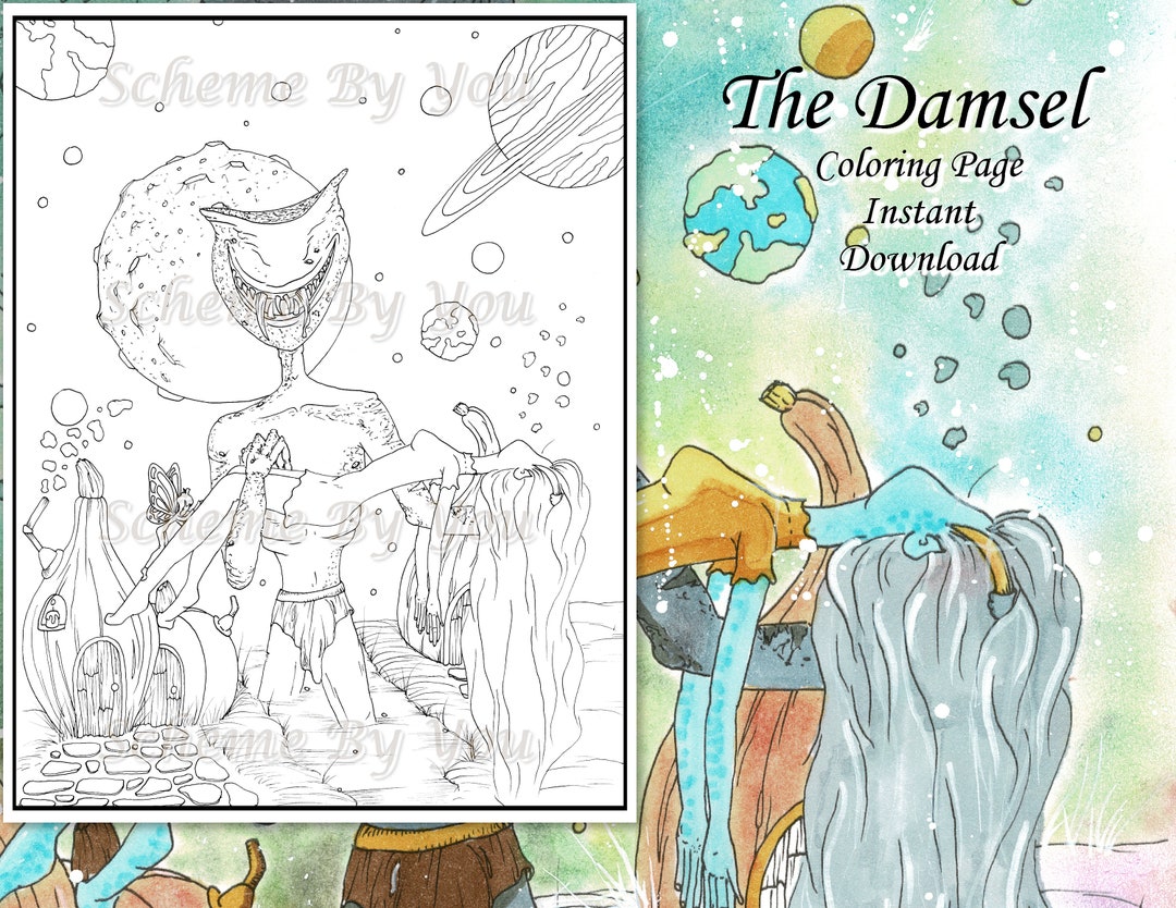The Damsel in Distress Coloring Page - Instant Printable Download - Etsy