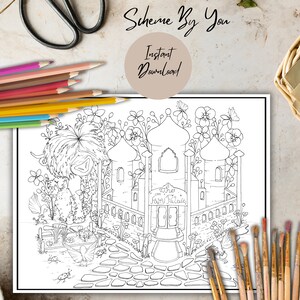 Adorable Highland Cow and Fairy Palace Fun Coloring Page Illustrated ...