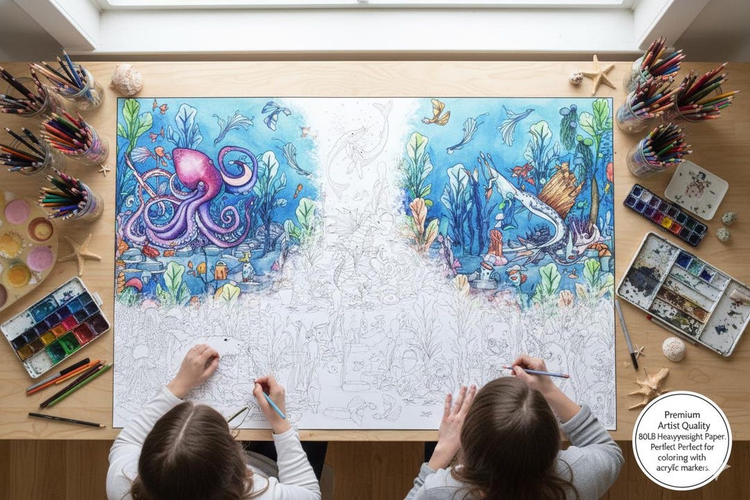Underwater Coloring Poster: Detailed Ocean Theme on Premium Matte Paper ...