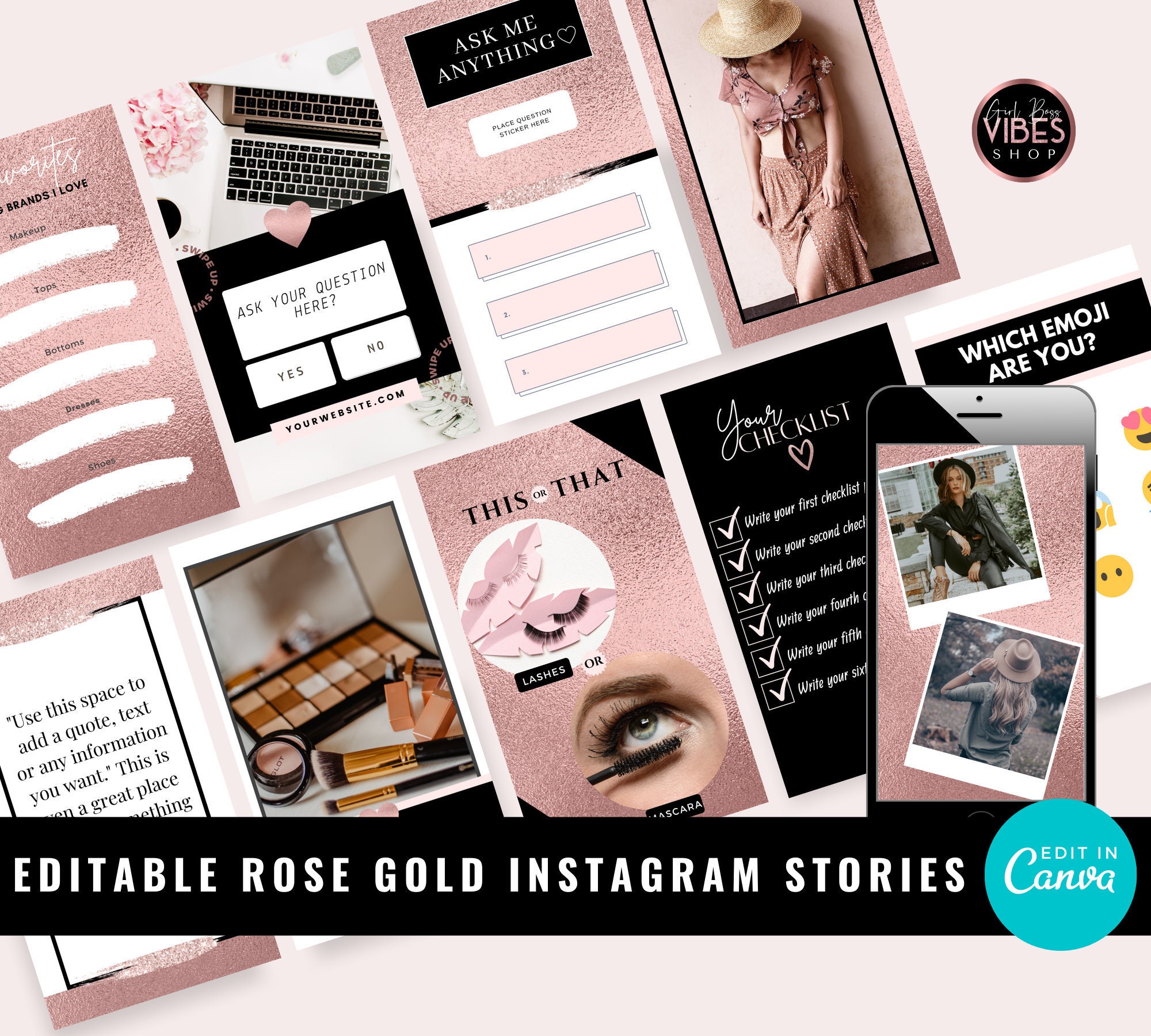 Instagram Story Templates Rose Gold Instagram Stories | Etsy