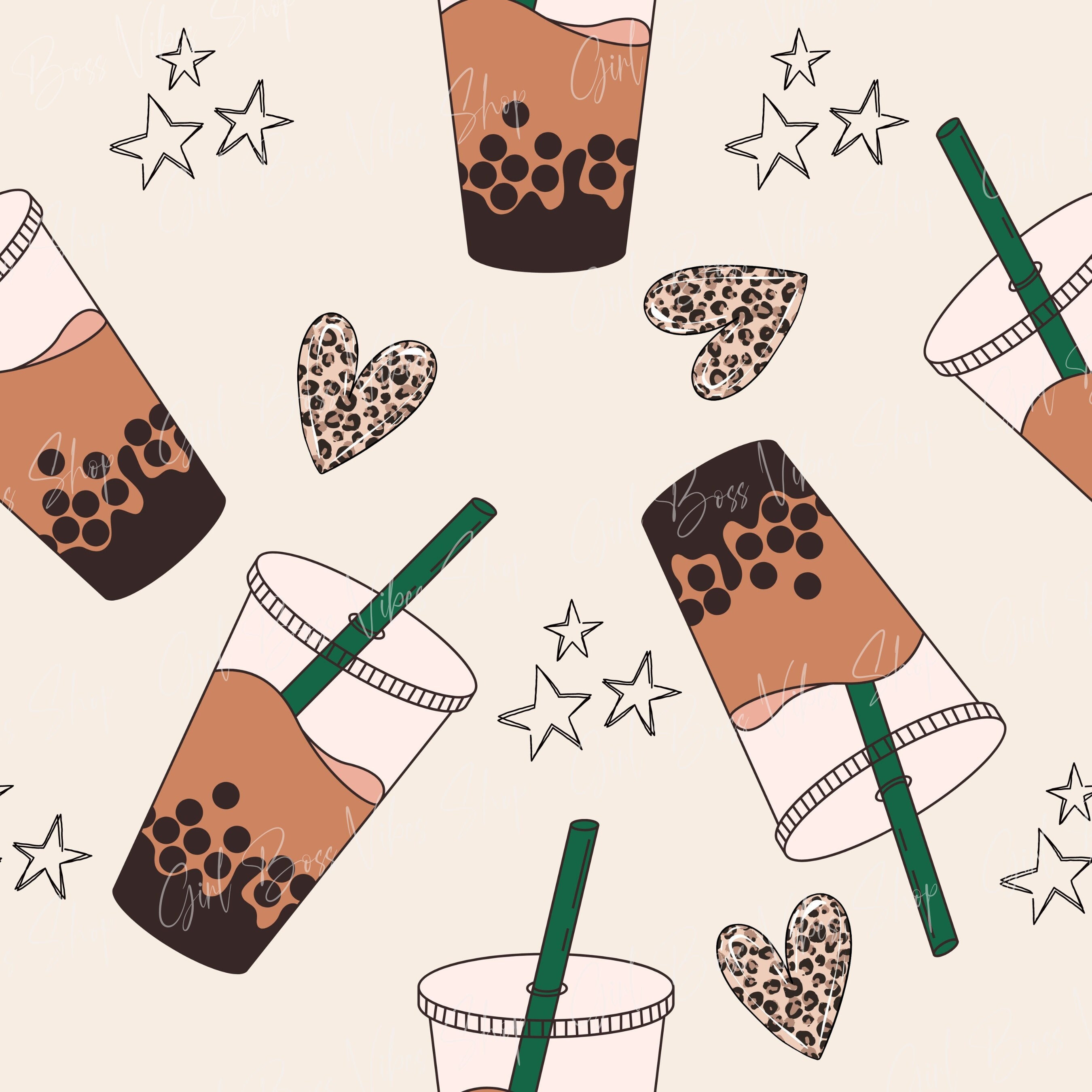 Boba Tea Digital Design Seamless Pattern PNG File & JPG File - Etsy