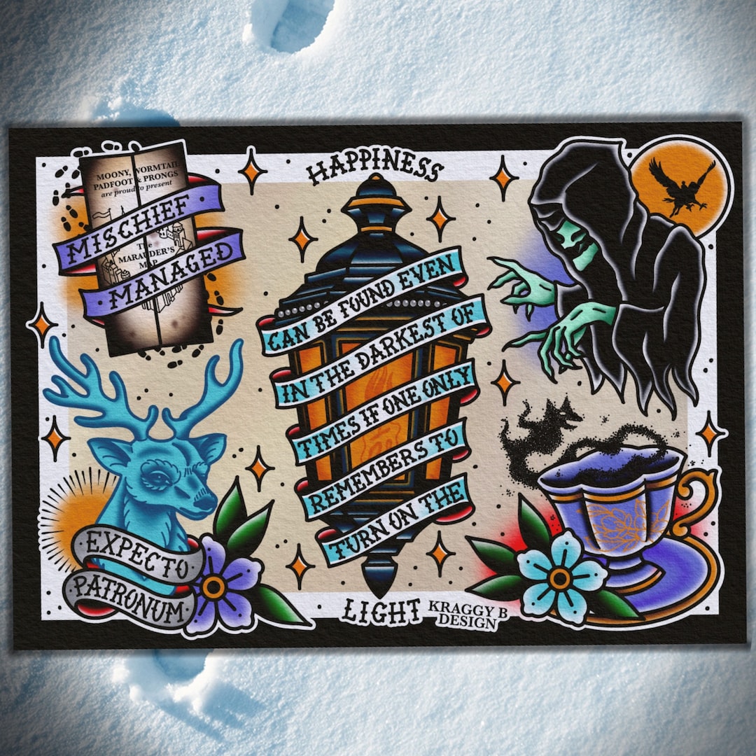 Magic Wizard Boy Traditional Tattoo Flash Sheet Tattoo Print Gift ...