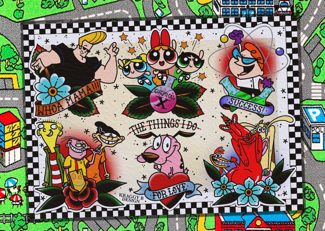 Cartoon Network Traditional Tattoo Flash Sheet Tattoo Print Gift Tattoo ...