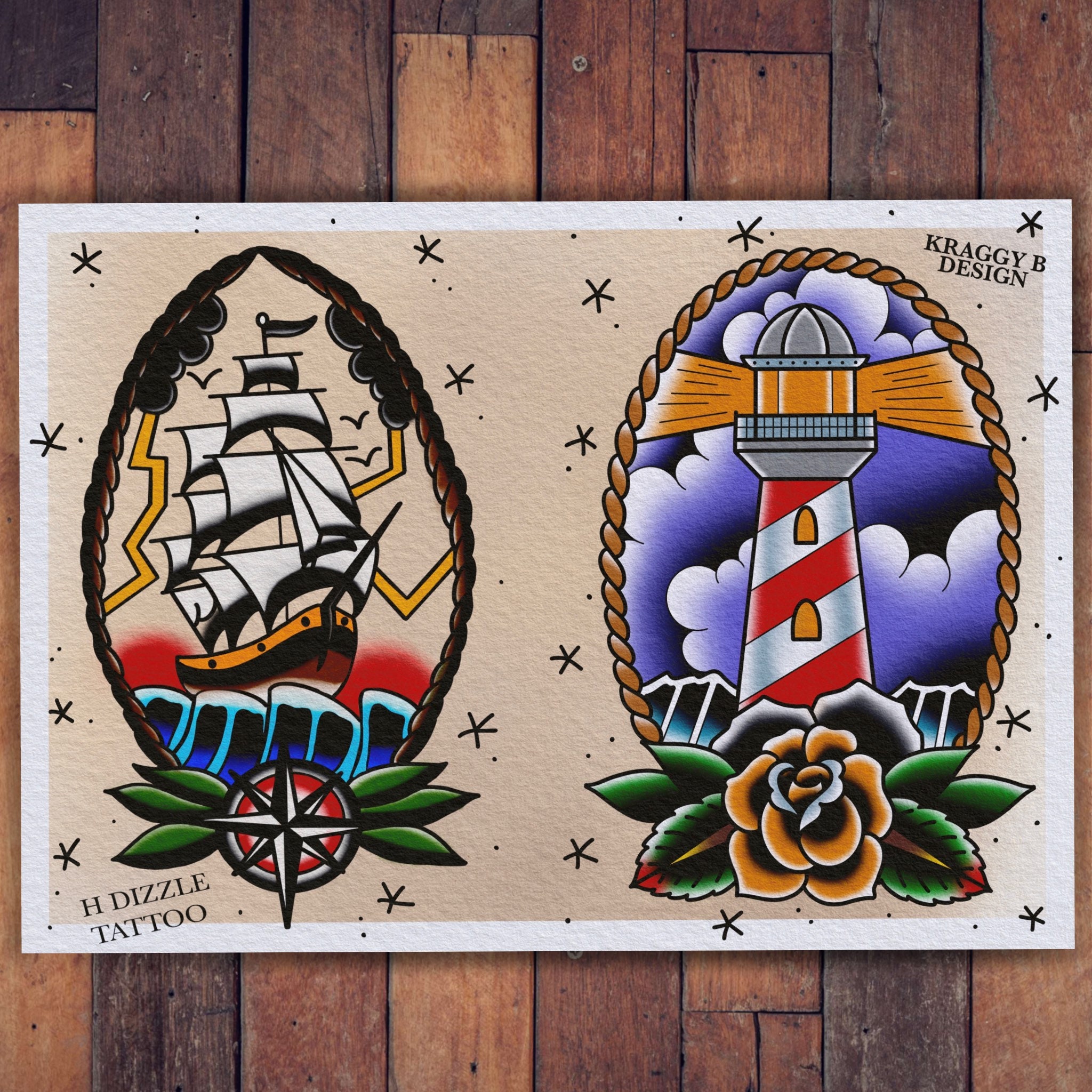 Traditional Lighthouse And Ship Tattoo