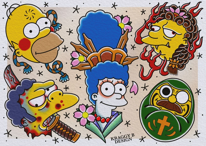 Japanese Simpsons Tattoo Traditional Simpsons Tattoo Flash Sheet Tattoo ...
