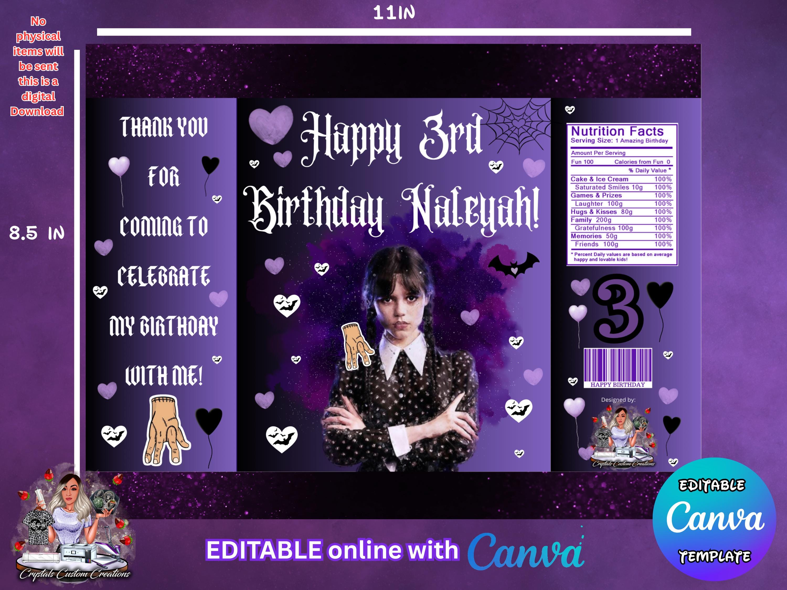 Wednesday Chip Bag Template: Editable Party Favor (canva Digital ...