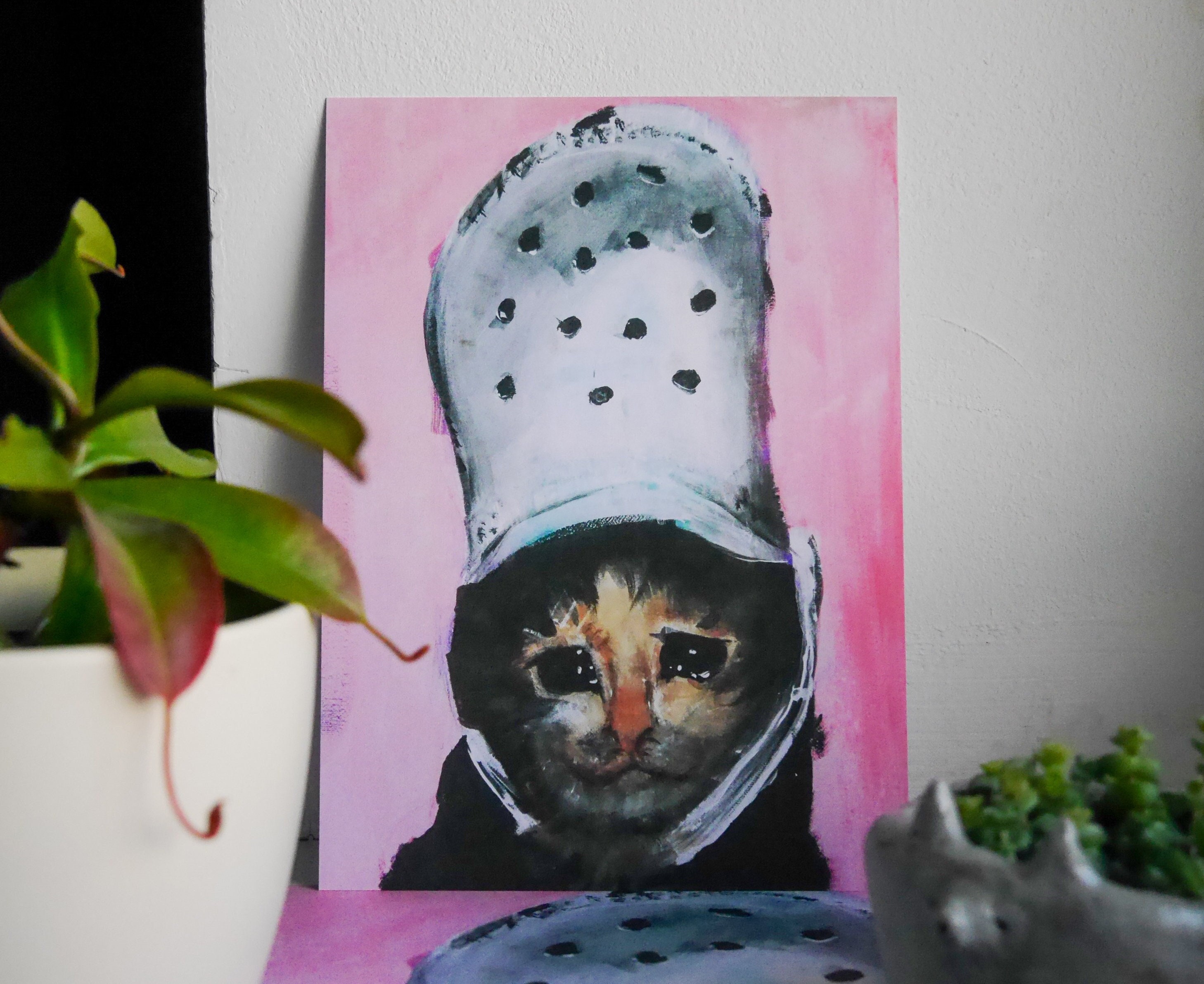 Pet Portraits Art & Collectibles Cursed Cat Beans Sad Crocs Cat ...