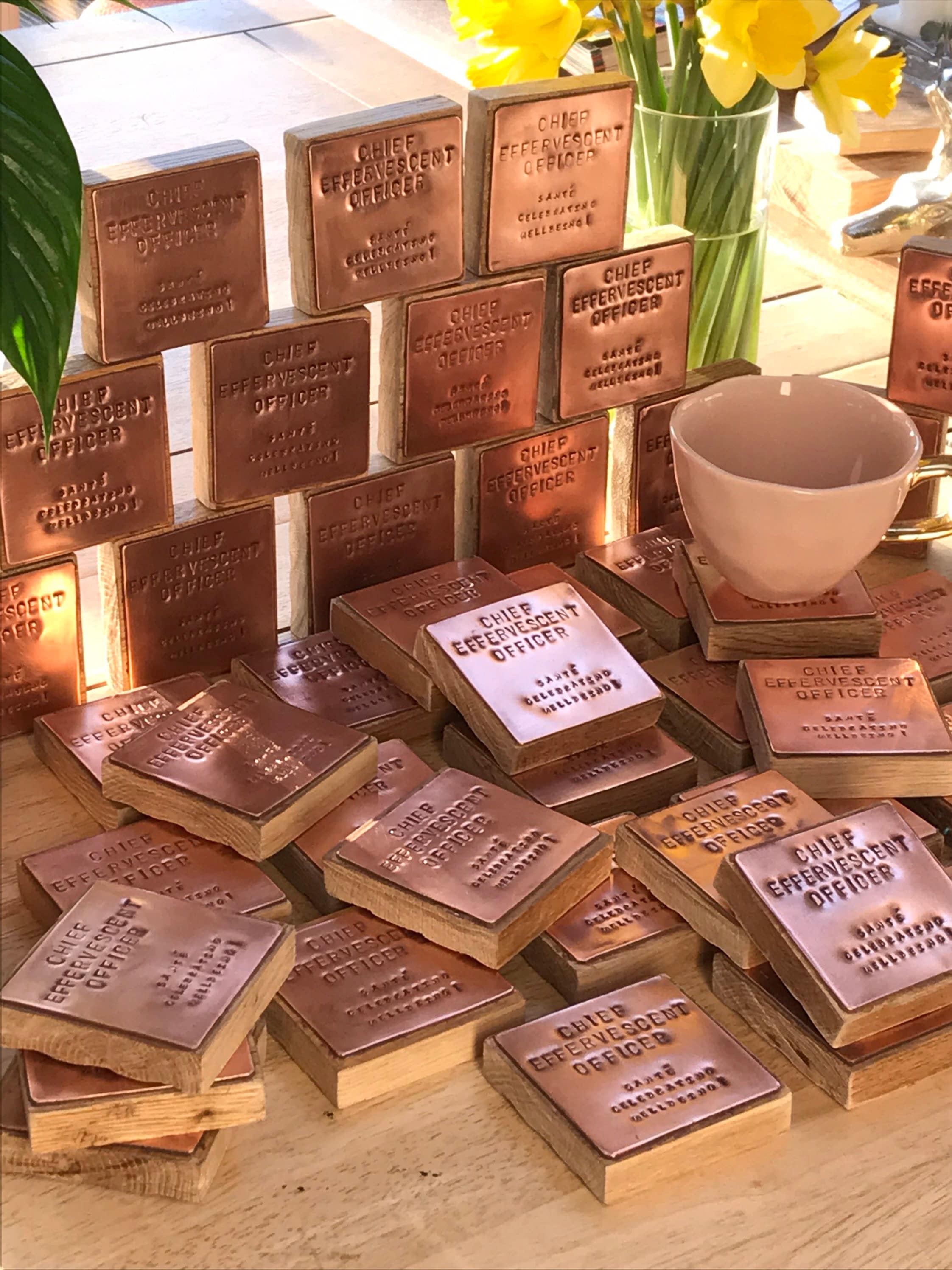 Solid Oak and Copper Coasters 100% Copper. Personalised - Etsy UK