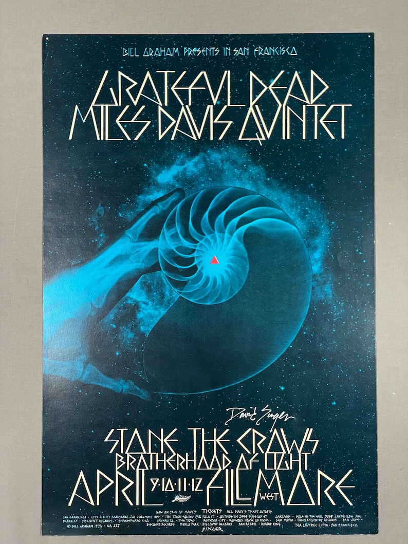 SIGNED CONCERT POSTER, Signed by David Singer, Grateful Dead, June 4-7 ...