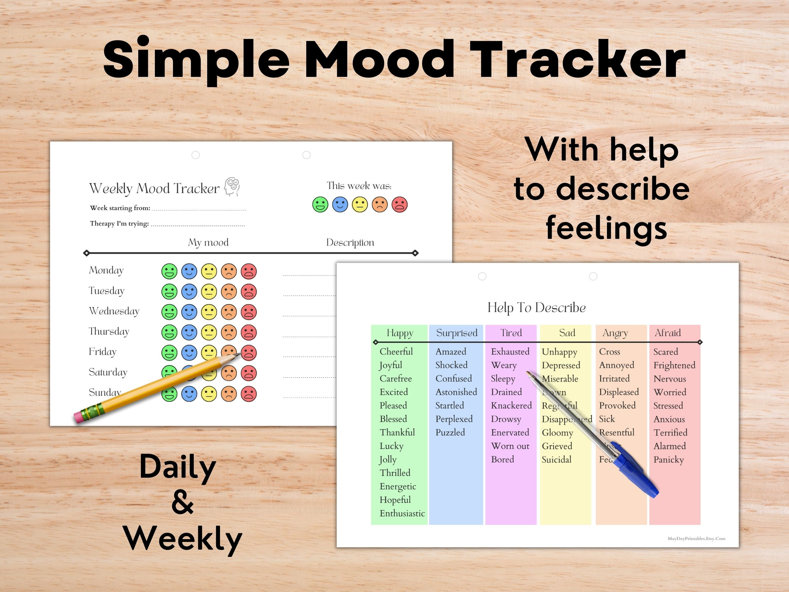 Simple Weekly Mood Tracker - Etsy