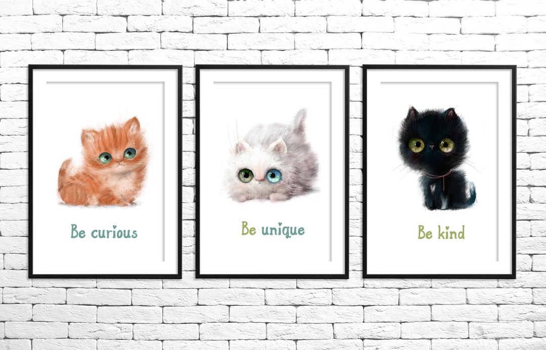 Kittens Printable Nursery Wall Art, Set of 3 Cute Cat Illustrations ...