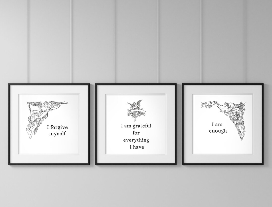 Affirmations and Gratitude Printable Art With Vintage Angel Design, Set ...