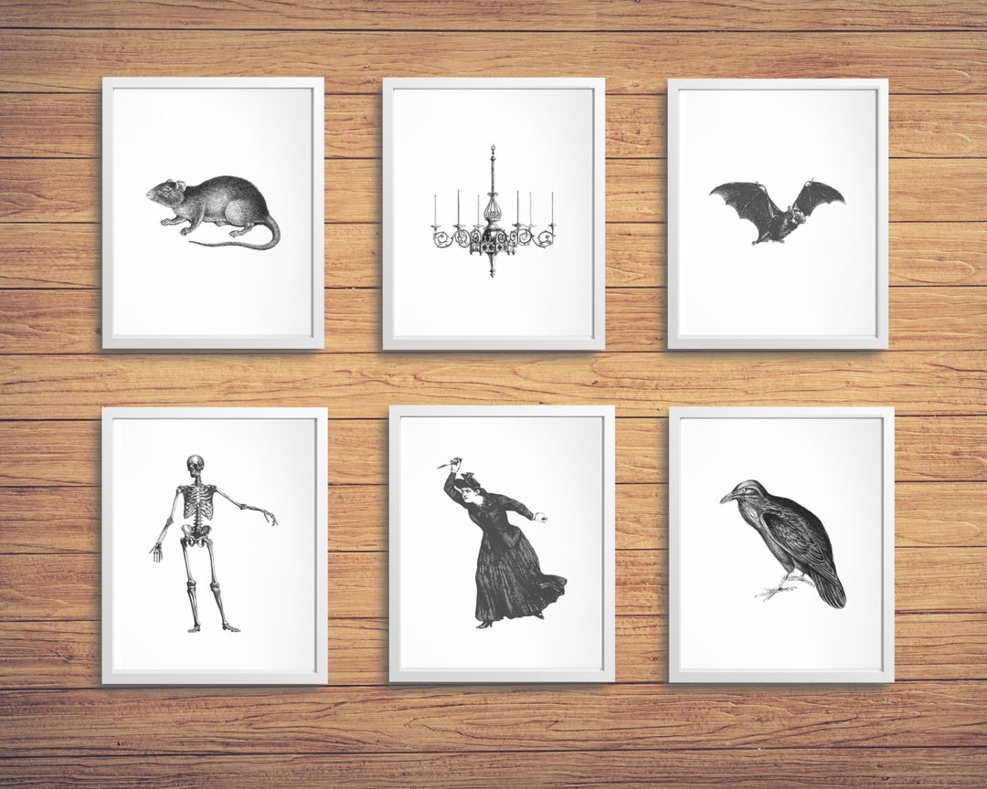 Halloween Printable Wall Art, Macabre Vintage Graphics, Set of 6 ...