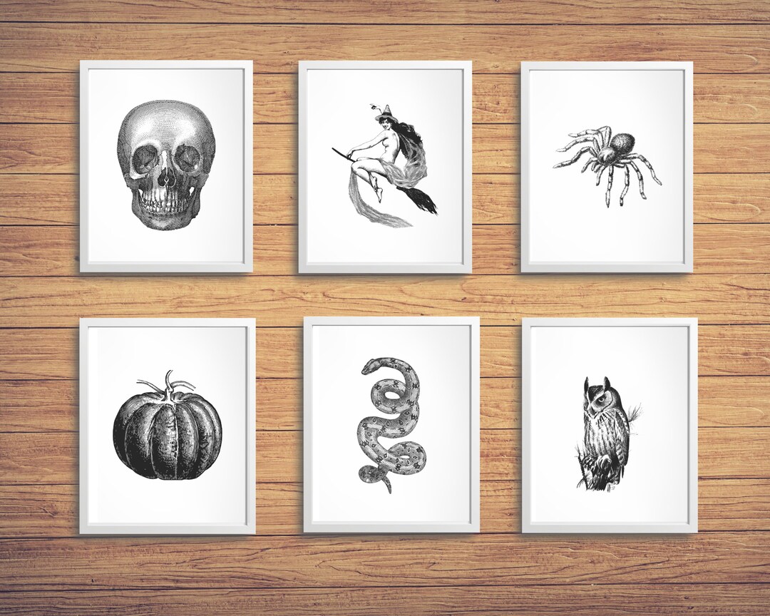 Halloween Printable Wall Art, Macabre Vintage Graphics, Set of 6 ...