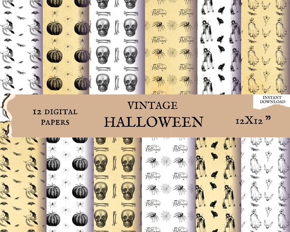 Vintage Halloween Digital Paper Set of 12 Printable Sheets | Etsy