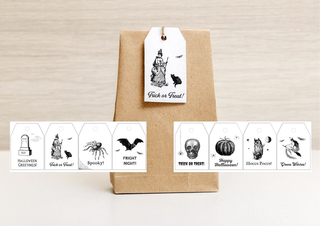 Printable Vintage Halloween Favor Tags, Downloadable Trick or Treat ...