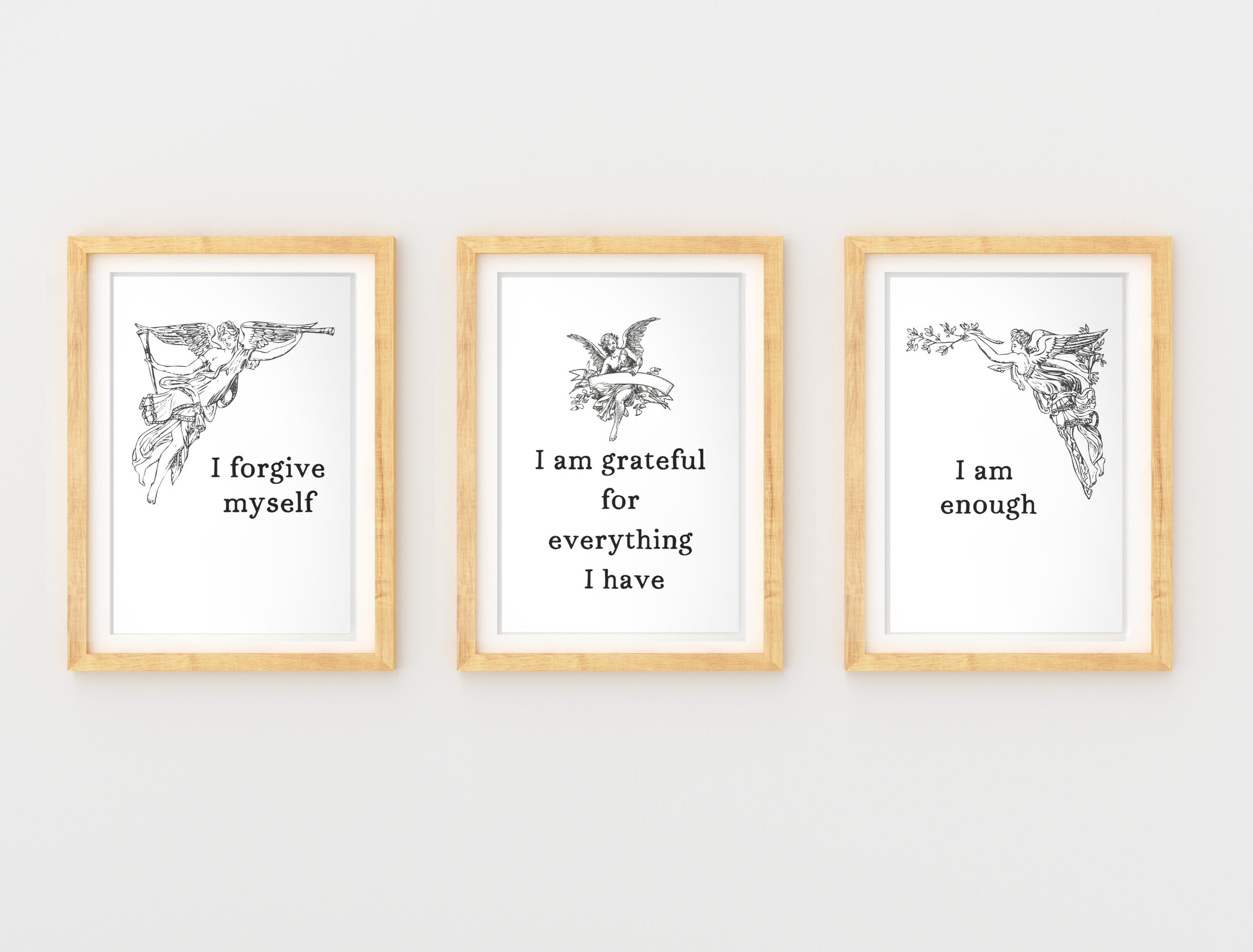 Affirmations and Gratitude Printable Art With Vintage Angel Design, Set ...