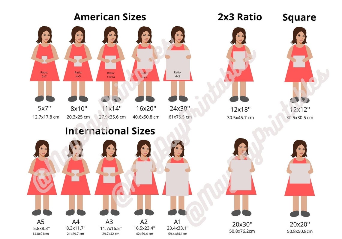 Printable Wall Art Size Guide, US and International Size Comparison ...