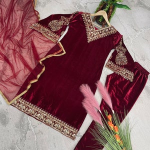 Premium Velvet Shalwar Kameez Embroidered Straight Pakistani - Etsy