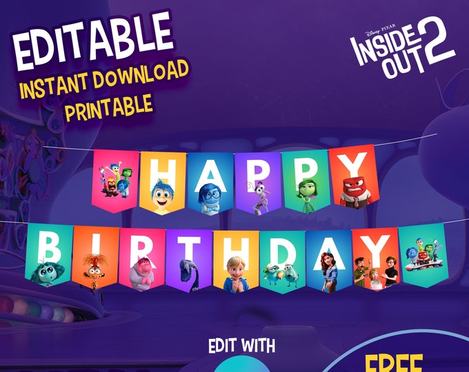 Inside Out Birthday Banner Inside Out Party Decorations Happy Birthday ...