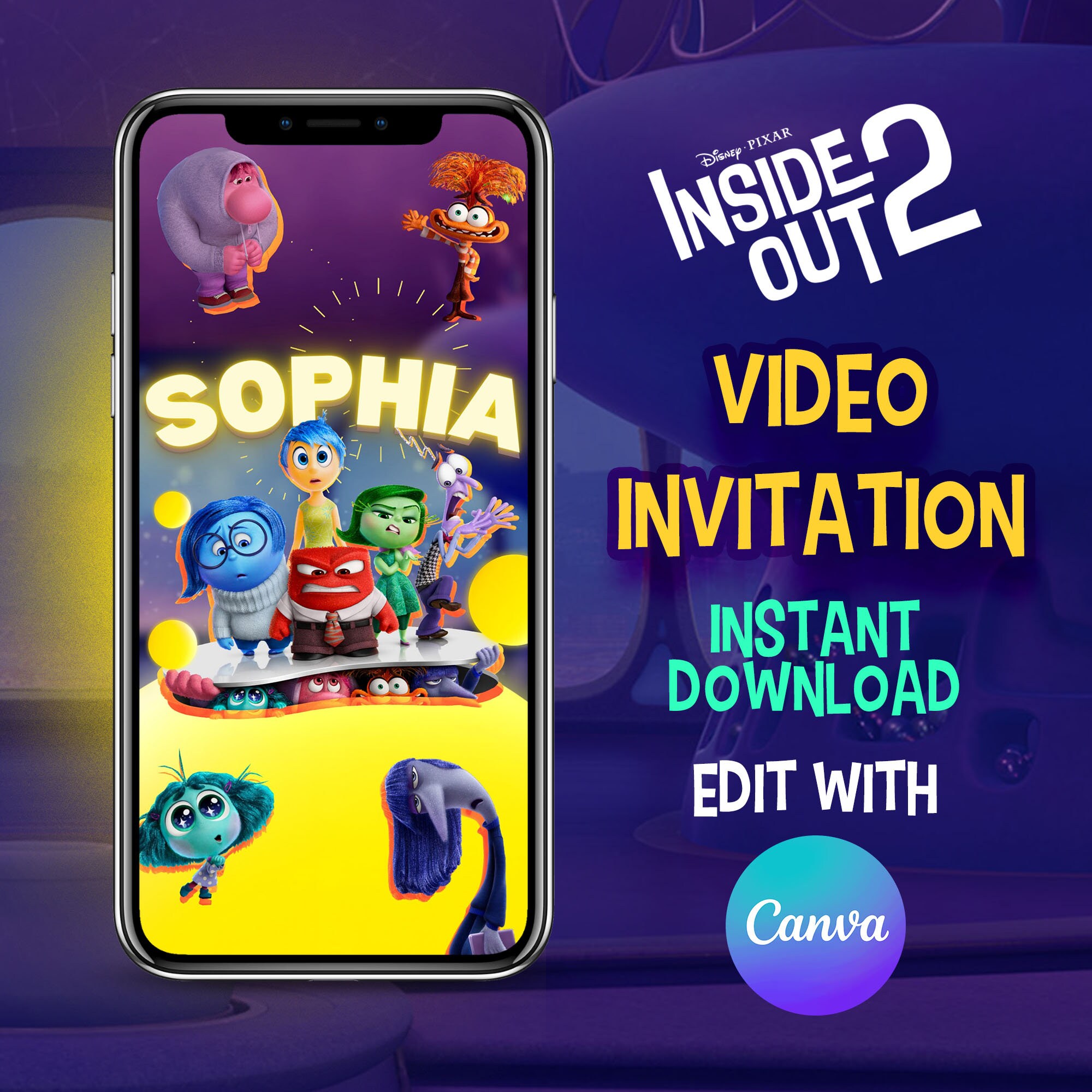 EDITABLE | Inside Out 2 Digital Video Invitation Animation With Music ...
