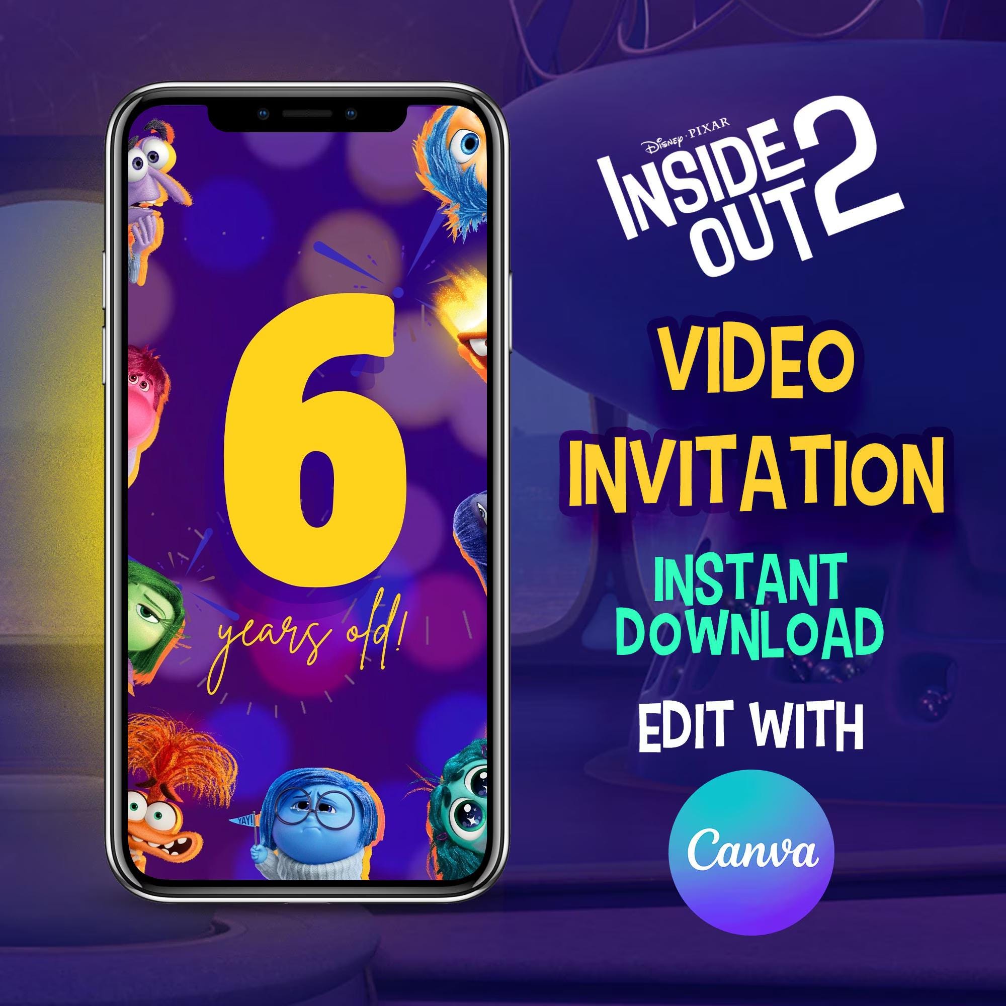 EDITABLE | Inside Out 2 Digital Video Invitation Animation With Music ...