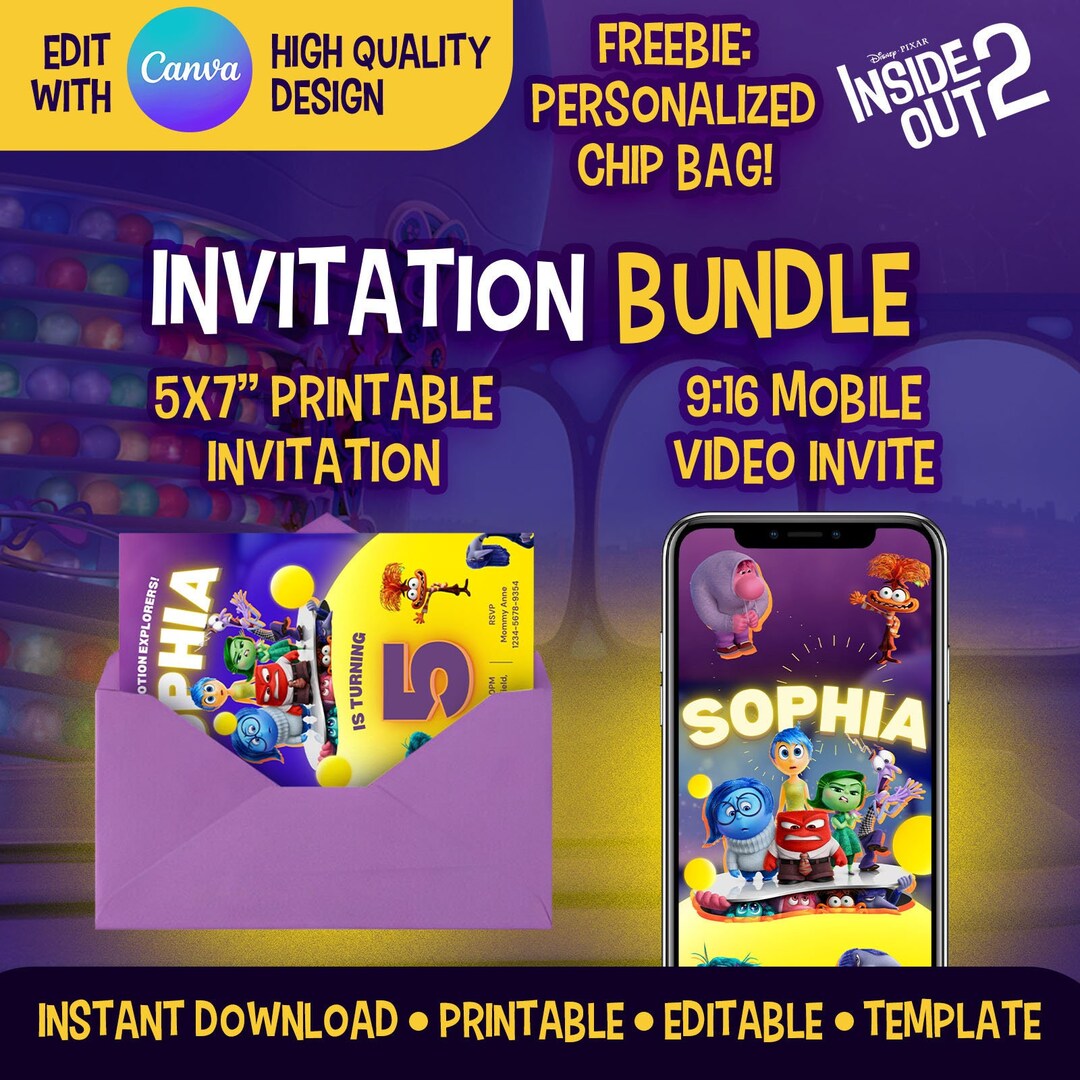 EDITABLE Instant Download Inside Out 2 Invitation BUNDLE Printable ...