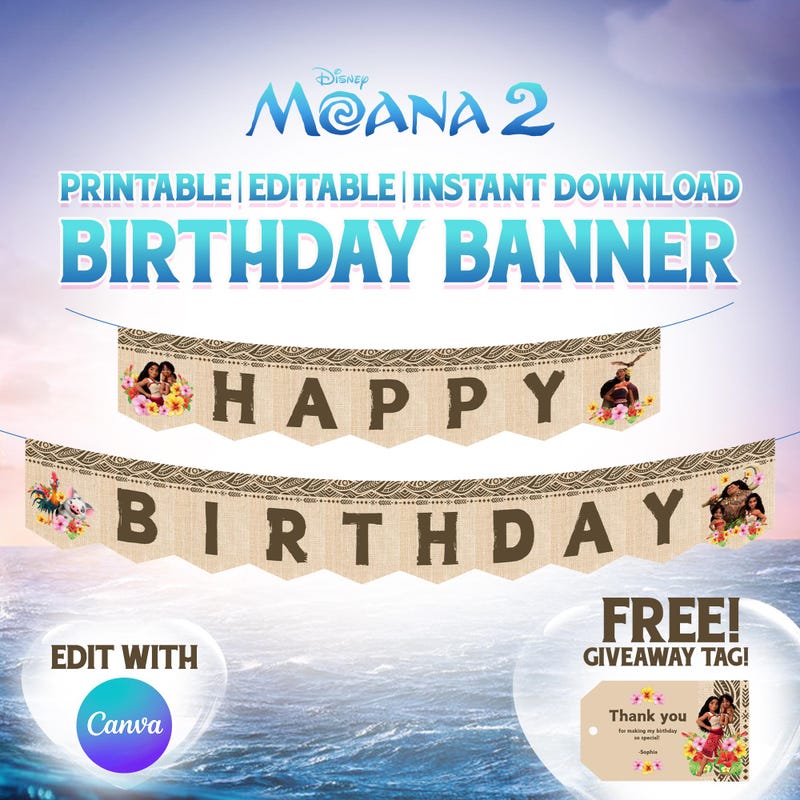 Moana Birthday Banner - Etsy