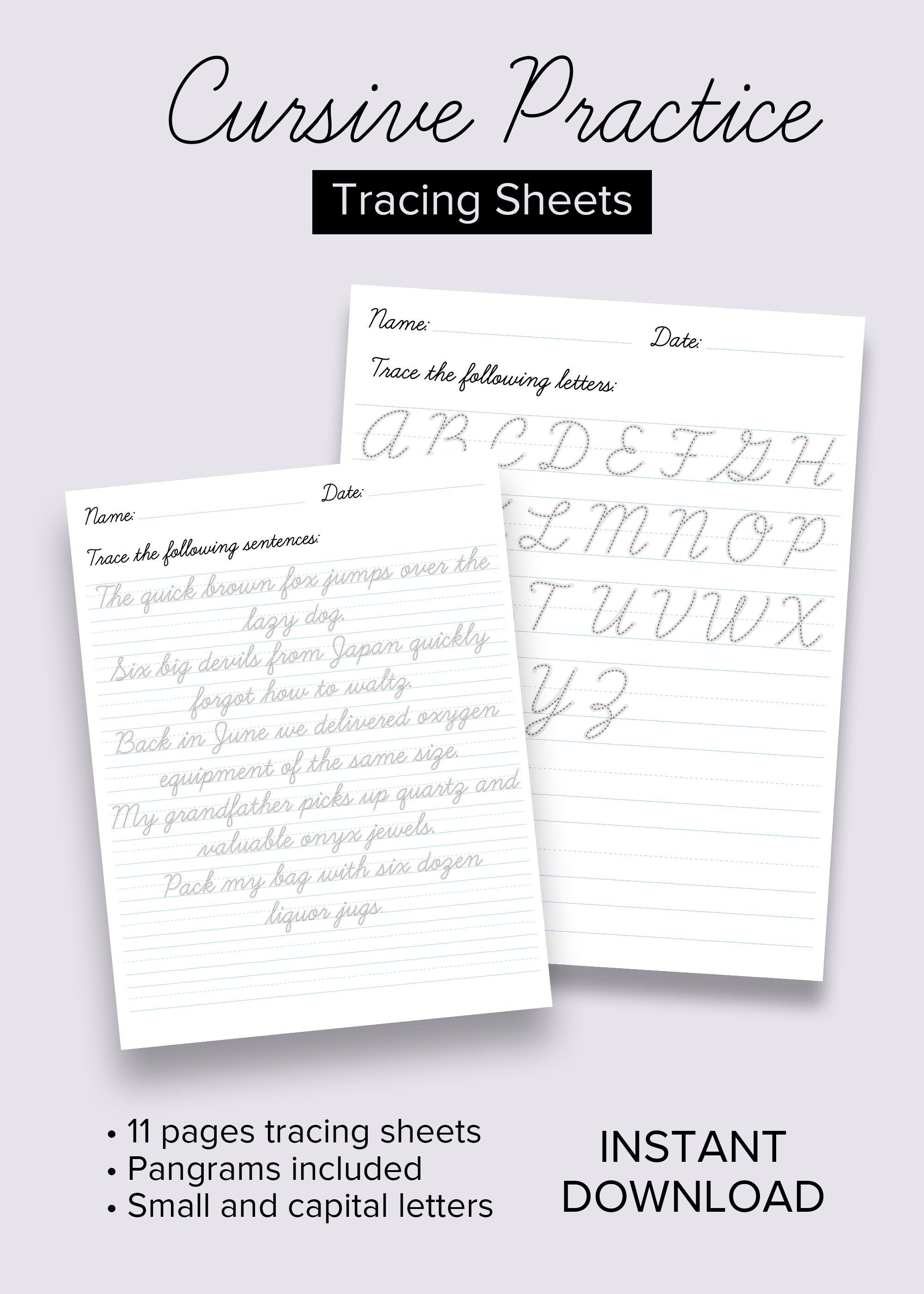 Cursive Tracing Practice Sheets - Etsy