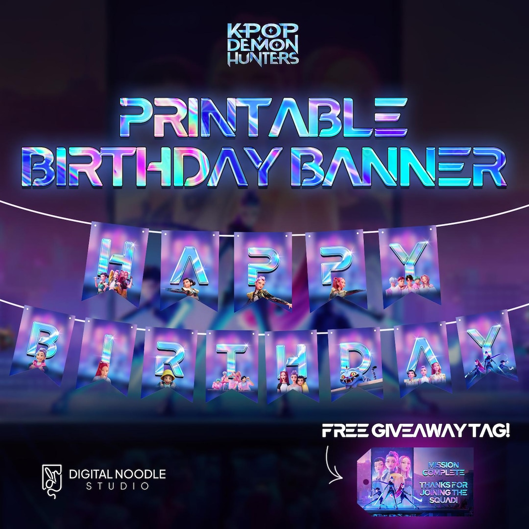 Kpop Demon Hunter Birthday Banner | FREE GIVEAWAY TAG - Etsy