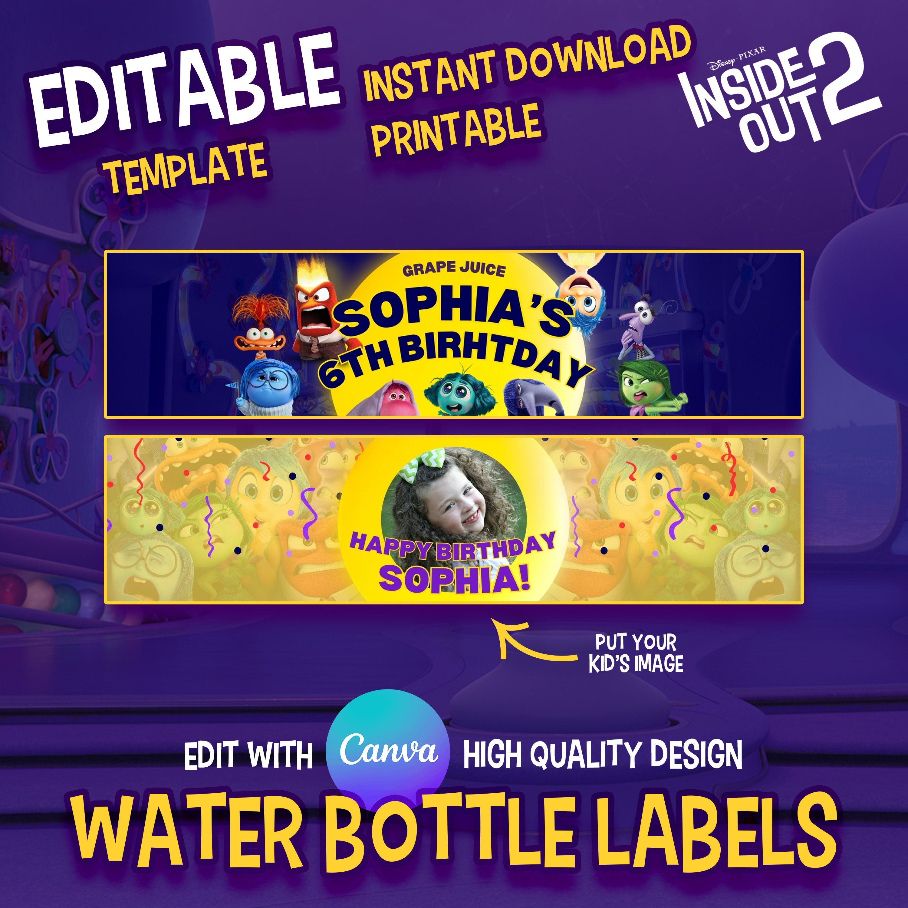 Inside Out Bottle Label Instant Download, Canva Template, Printable ...
