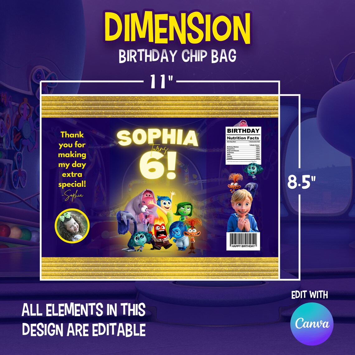 EDITABLE | Instant Download | Inside Out 2 Personalized Chip Bag for ...