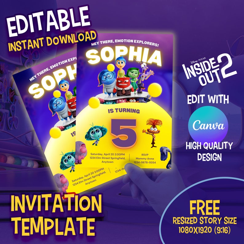 EDITABLE | Instant Download | Inside Out 2 Birthday Invitation Template ...